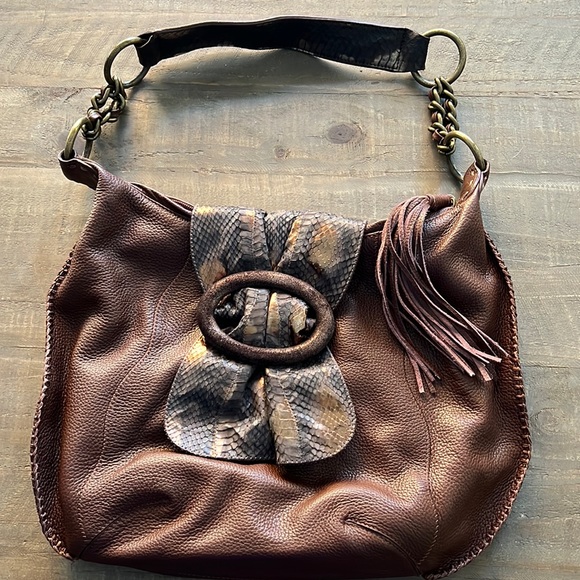 Chi | Bags | Chi Brown Leather Snakeskin Purse | Poshmark